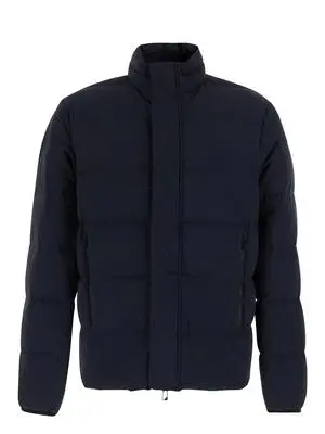 Emporio Armani Tech Fabric Down Jacket With High Collar And Embroidered Logo - Blu