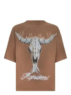 REPRESENT Oversized Cotton T-shirt With Back Skull Graphic - Brown