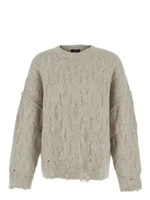 REPRESENT Represent Men's Crewneck Sweater With Distressed Effect And Back Logo Patch In Tech Fabric
