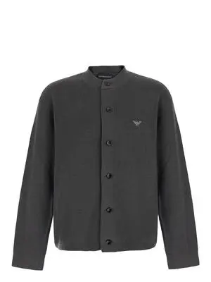 Emporio Armani Polo-collar Knit Shirt With Button Placket, Long Sleeves - Grey