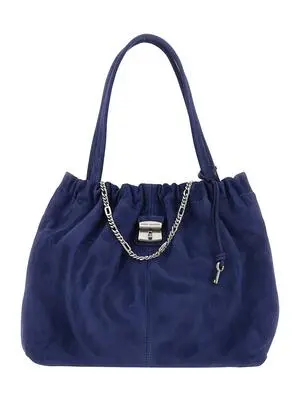Marc Jacobs Marc Jacobs Suede Shoulder Tote Bag With Chain Detail, Padlock & Key Pendant, Drawstring Closure, 43x28x15 Cm Blu