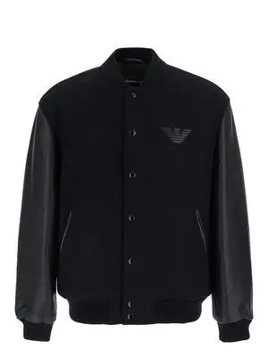 EMPORIO ARMANI Emporio Armani Men's Leather & Wool Varsity Jacket With Chest Logo Patch