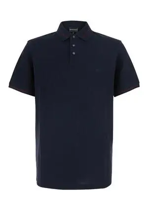 Emporio Armani S Cotton Piquet Polo Shirt With Classic Collar, Button-front & Embroidered Chest Logo - Blu