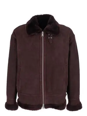ARMA Sano Shearling Jacket With Belt Detail And Fur Trims, Regular Fit For - Bordeaux