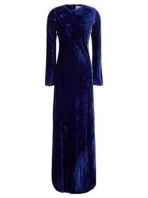 SEMICOUTURE Long Sleeve Long Velvet Dress With Round Neck For - Blu
