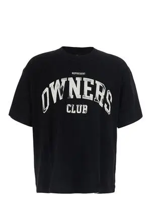 REPRESENT Cotton Crew Neck T-shirt With Large Front Print - Black