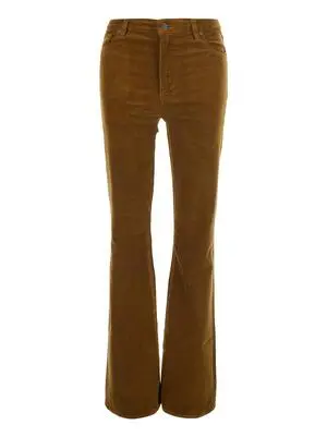 FRAME FRAME Corduroy High-Waist Flare Pants With Belt Loops And Five-Pocket Design Beige