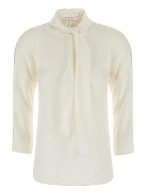 JUCCA Silk Bow-detail Neck Top With Long Sleeves - White