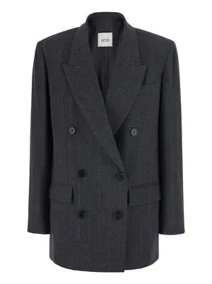 JUCCA Prince Of Wales Double-breasted Blazer Jacket In Wool Blend - Grey