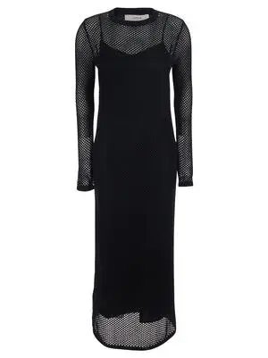 JUCCA Long-sleeve V-neck Perforated Detail Dress - Black
