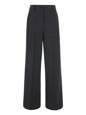 JUCCA Wool-blend High-waist Striped Trouser Pants With Front Zip - Grey