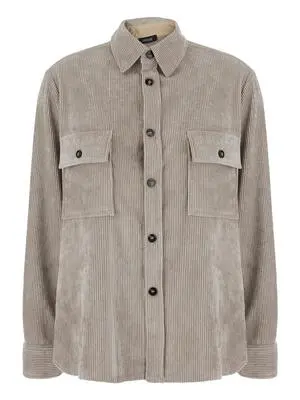LEPLAIN Corduroy Shirt With Classic Collar And Button Patch Pockets - Grey