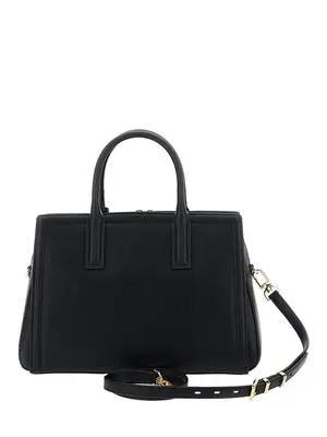 Michael Kors Laila Leather Mini Handbag With Metallic Pendant Front And Double Top Handles - Black