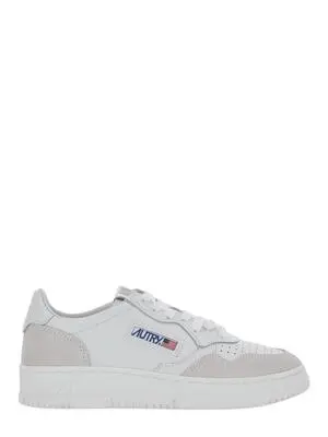 AUTRY Low-top Leather Sneaker With Logo Patch & Suede Inserts - White