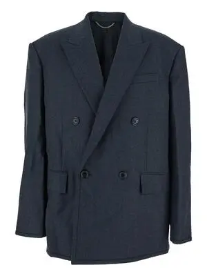 JUUN.J Double-breasted Wool Blazer With Peaked Revers And Front Flap Pockets - Grey