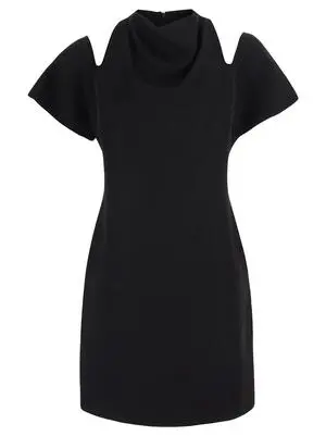 Federica Tosi Shoulder Cut-out Silk Blend Mini Dress With Round Neck - Black