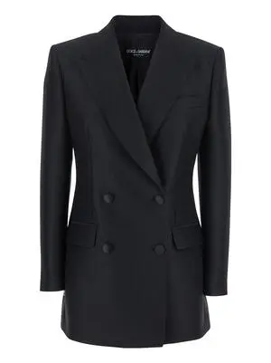 DOLCE E GABBANA Double-breasted Wool & Silk Blazer With Peak Revers And Rear Vent - Black