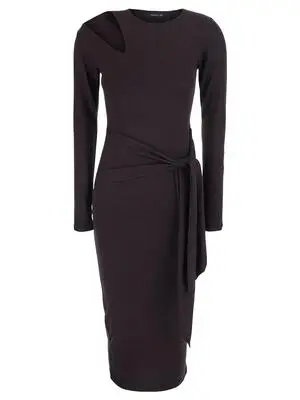 Federica Tosi Viscose Cutout Tie-waist Dress With Long Sleeves - Brown