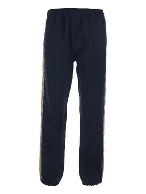 Burberry Cotton Regular-fit Pants With Elastic Waist And Side Check Motif Stripe Detail - Blu