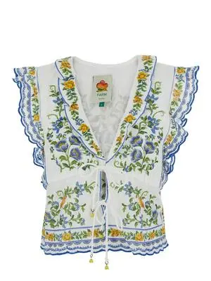 Farm Rio Farm Rio Emily Floral Cotton Sleeveless Top With Front Bow Multicolor