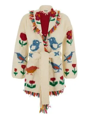 FRANTIC Frantic Women's Merino Wool Cardigan With Decorative Knit Patterns