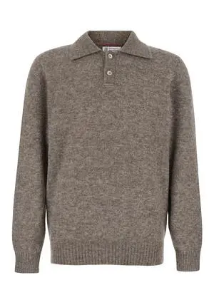 Brunello Cucinelli Polo Sweater In Jersey Knit - Brown