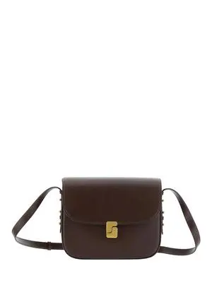 Soeur Bellissima Maxi Leather Crossbody Handbag, Adjustable Strap, Zip Closure - Brown