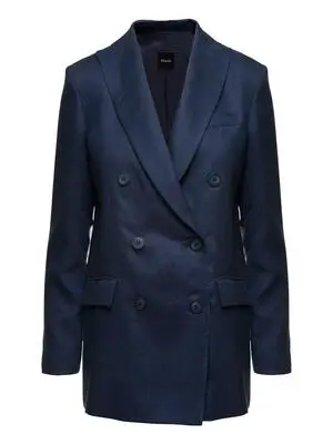 LEPLAIN Linen Double-breasted Blazer With Notched Revers - Blu