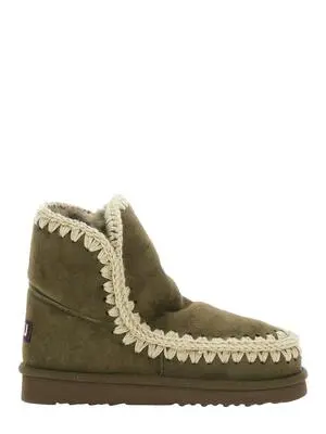Mou Suede Ankle Boots With Crochet Details, Fur Lining & Logo Patch - Green
