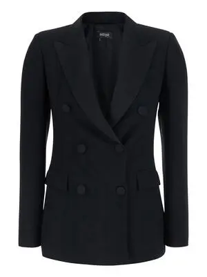 LEPLAIN Double-breasted Blazer Jacket With Peak Revers In Tech Fabric - Black