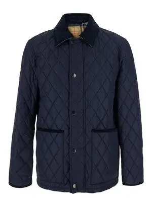 Burberry Quilted Tech Fabric Blue Jacket For With Zip Front And Chest Pocket - Blu