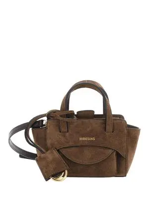 HIDESINS Suede Mini Handbag With Adjustable Shoulder Strap, Front Pocket, And Gold-tone Hardware - Brown