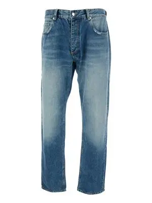ICON DENIM LOS ANGELES Kanye Logo Patch 5-pocket Cotton Denim Jeans With Embroidered Back Detail - Blu