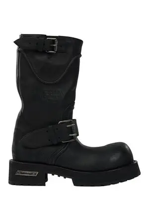 Balenciaga 35 Mm Worn Effect Boots With Cross Straps - Black
