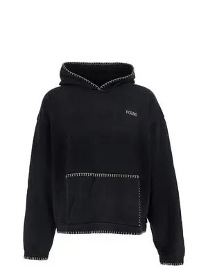 FOUND Cotton Fixed-hood Logo Lettering Hoodie With Kangaroo Pocket - Black