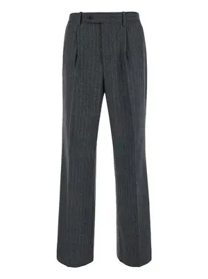 TONYWACK Herringbone Wool Trousers With Pleats And Wide Leg For - Grey