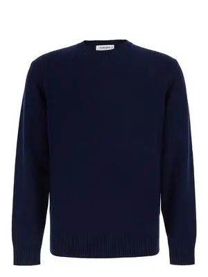 KANGRA Blend Wool & Cashmere Ribbed Crewneck Sweater - Blu
