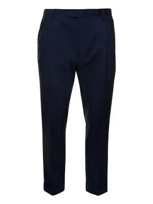 REVERES 1949 Wool Blend Tapered Suit Pants With Belt Loops And Welt Pockets - Blu