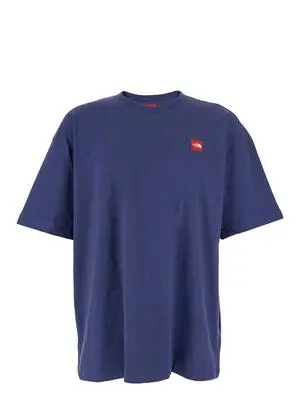 The North Face Cotton Crewneck T-shirt With Front Logo Patch - Blu