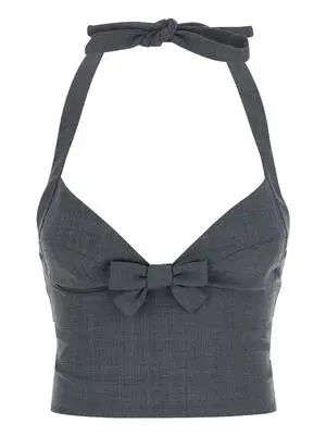 SHUSHU/TONG Wool-blend Knot Front Bow Detail Sleeveless Top With Back Zip - Grey
