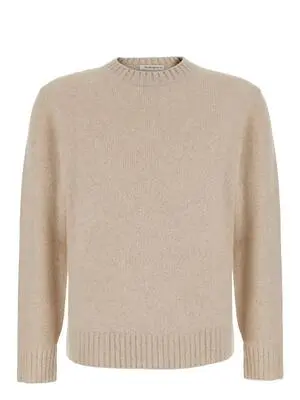 KANGRA Crewneck Sweater With Ribbed Wool-blend Details - Beige