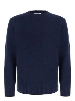 KANGRA Crew Neck Rib-trim Wool Blend Sweater - Blu