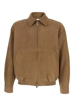 TONYWACK Suede Jacket With Classic Collar, Front Zip Closure & Welt Pockets - Brown