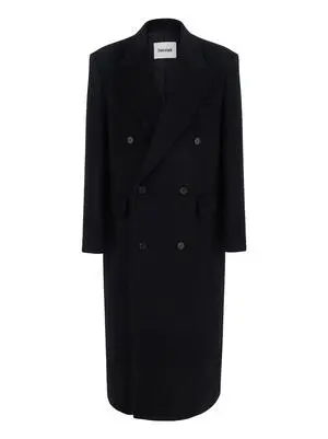 TONYWACK Double-breasted Wool & Cashmere Topcoat Jacket With Classic Collar - Black