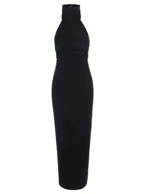 LEPLAIN Long Sleeveless Dress With High Neck, Open Back & Back Zip - Black