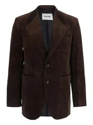 TONYWACK Corduroy Single-breasted Tailored Jacket With Notched Lapels & Side Pockets - Brown