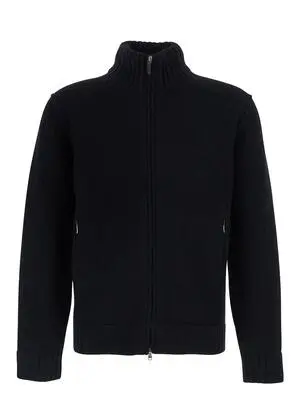KANGRA Merino Wool High-collar Zip Cardigan With Side Zip Pockets - Black