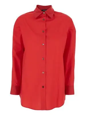 LEPLAIN Popeline Shirt With Classic Collar And Long Sleeves - Red