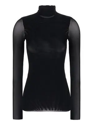 LEPLAIN High Neck Tech Fabric Top With Long Sleeves And Mesh Detail - Black