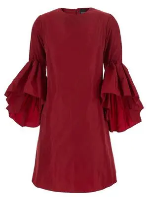 LEPLAIN Leplain Red Crew Neck Dress With Flared Draped Sleeves In Silk Blend For Women